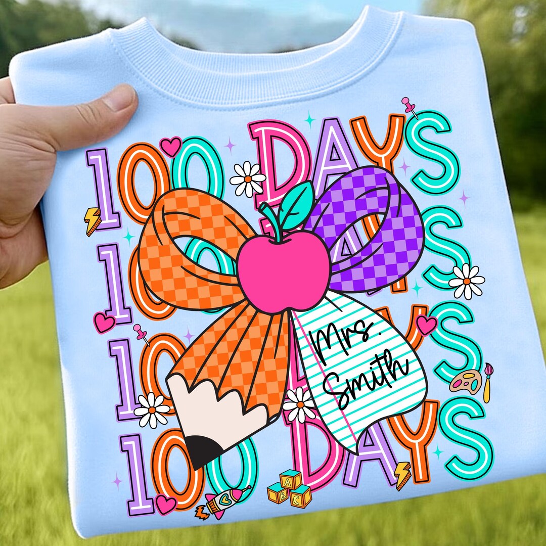 Pink 100 Days of School PNG, Neon 100th Day of School Pencil Bow Png ...
