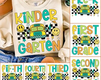 Retro Back to School Png Bundle, Kindergarten, First Day of School ...