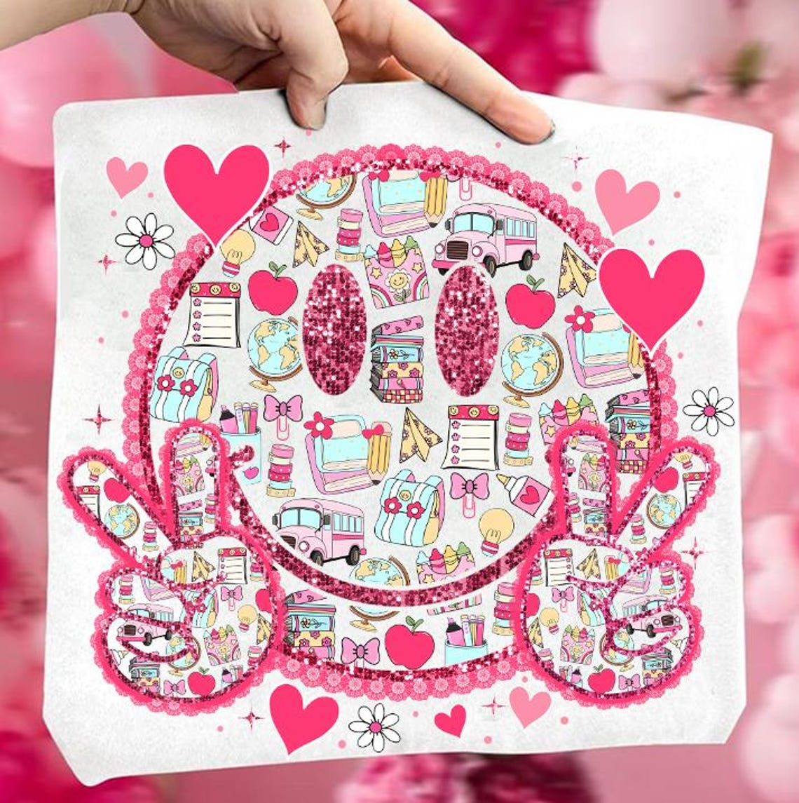 Preppy 100 Days of School Smiley Face PNG, Coquette Teacher Pencil Bow ...