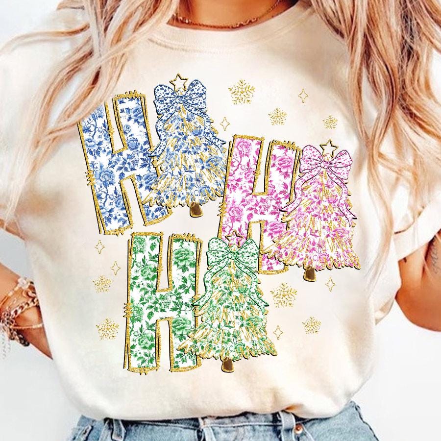 Colorful Glitter Ho Ho Ho Chinoiserie Christmas Tree Png, Coquette ...