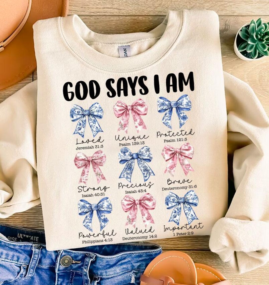 God Says I Am PNG, Coquette Bow Png, Christian PNG, Preppy, Shirt ...