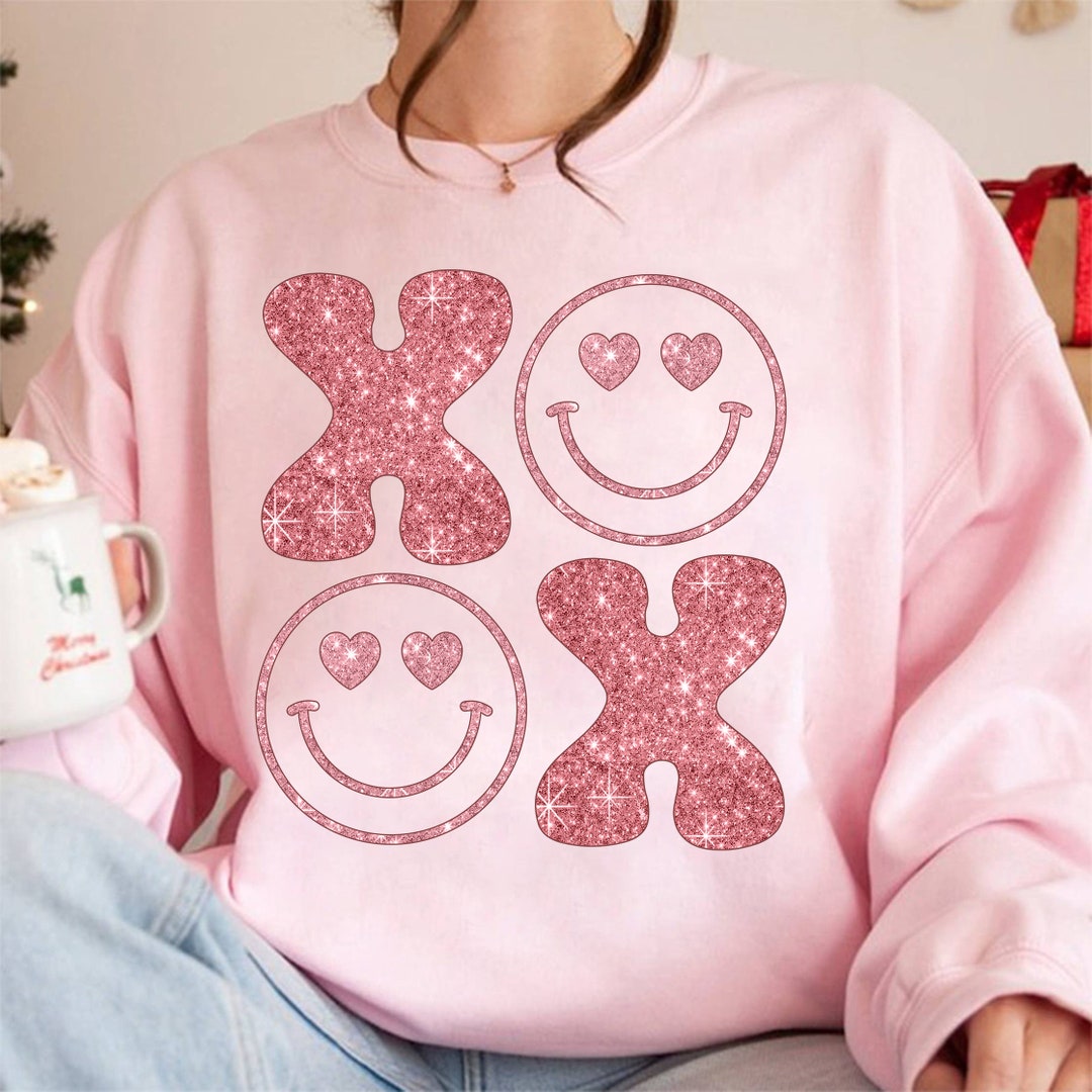 Xoxo Smiley Face Sequins Glitter Png, Valentine’s Day Sublimation Png ...