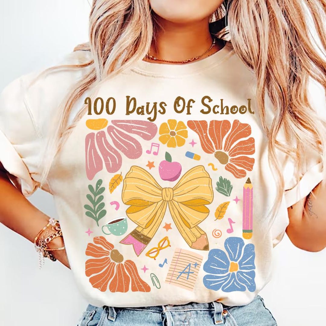 Boho 100 Days of School Png, 100 Days of School Coquette PNG, Teacher ...