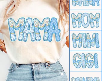Custom Blue Floral Png, Mama Blue Floral, Stripes, Preppy Mama Png ...