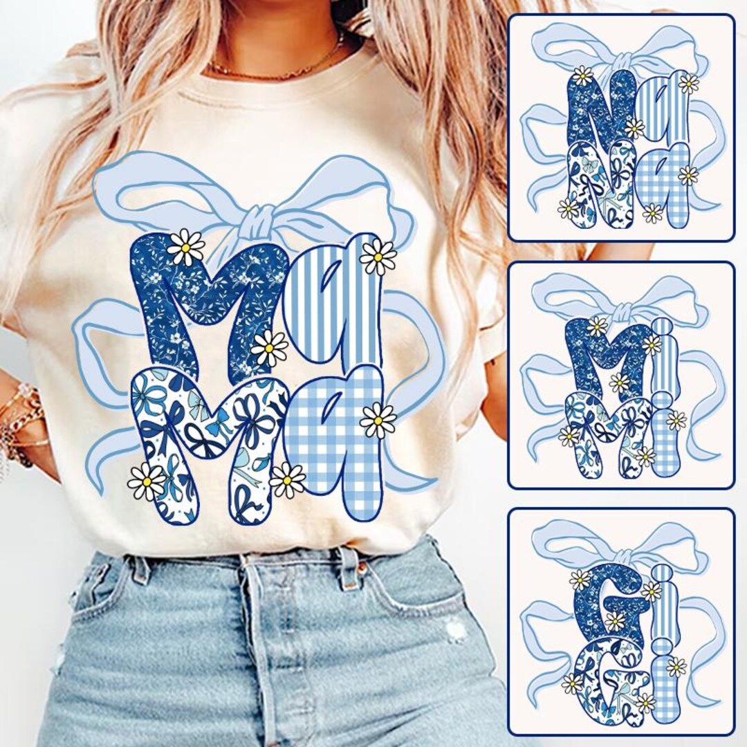 Preppy Floral Mama Mimi Gigi Nana Bundle Png, Grandmillennial Blue ...