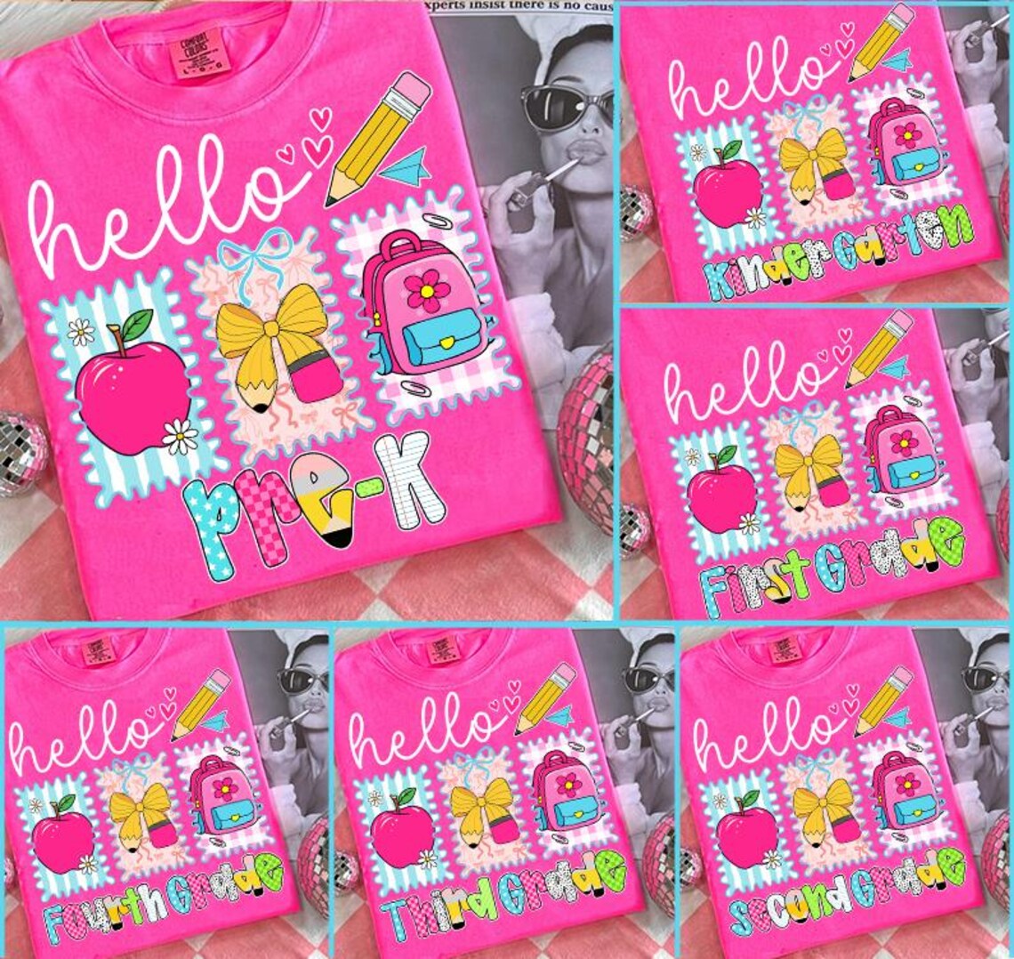Preppy Back to School PNG Bundle, Hello Kindergarten Pre-k 1st 2d 3d ...