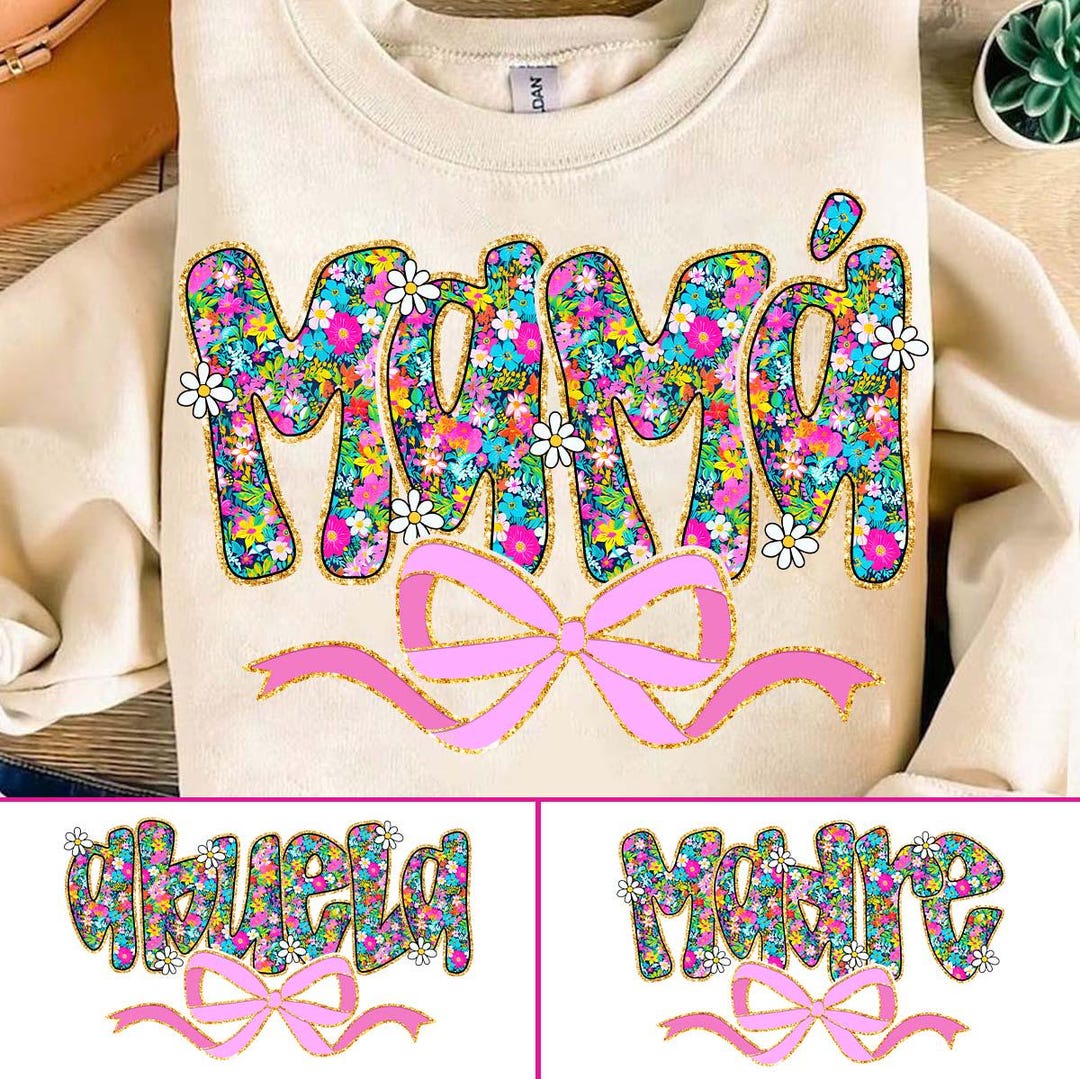 Preppy Madre Floral Glitter Bundle Png, Floral Spanish Mama With Kids ...