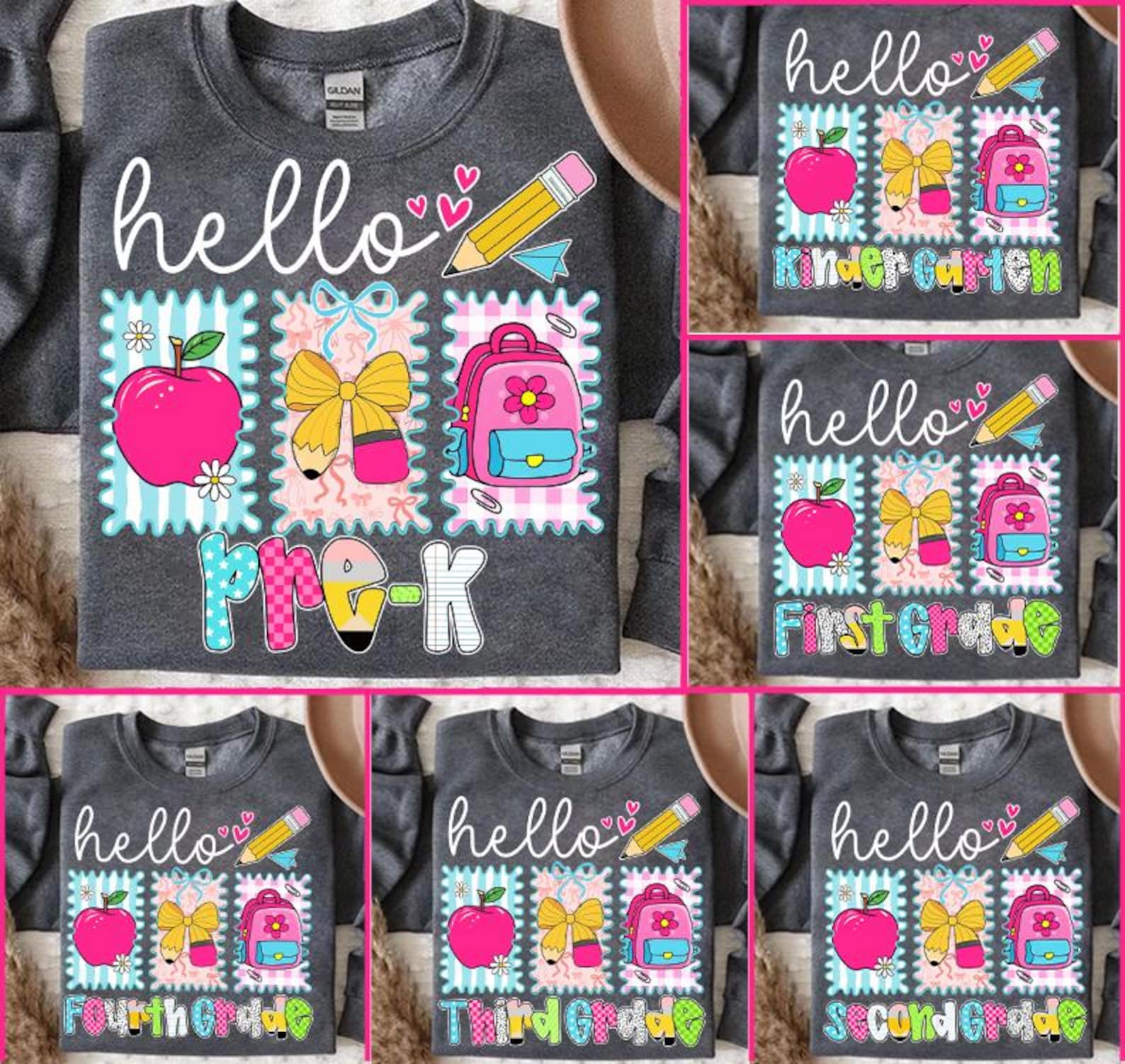 Preppy Back to School PNG Bundle, Hello Kindergarten Pre-k 1st 2d 3d ...
