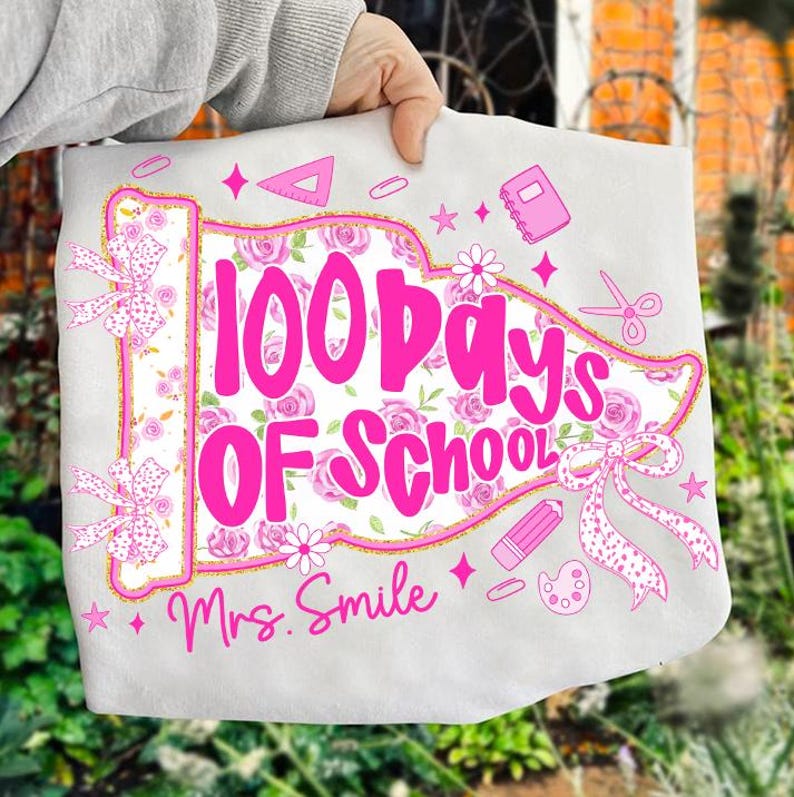 100 Days of School Pennant Flag Teacher Png, Custom Teacher Name Png ...