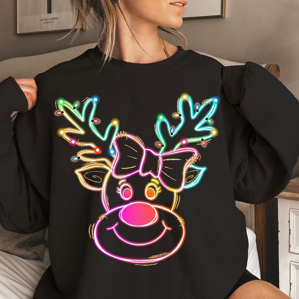 Neon Coquette Christmas Reindeer Png, Neon Christmas Png, Colorful ...