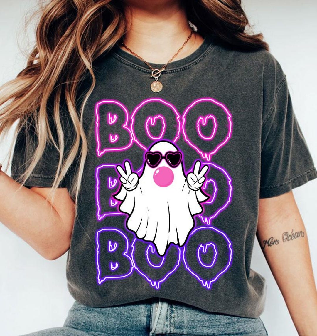 Cute Colorful Neon Boo Ghost Png, Halloween Boo Bow Png, Neon Halloween ...
