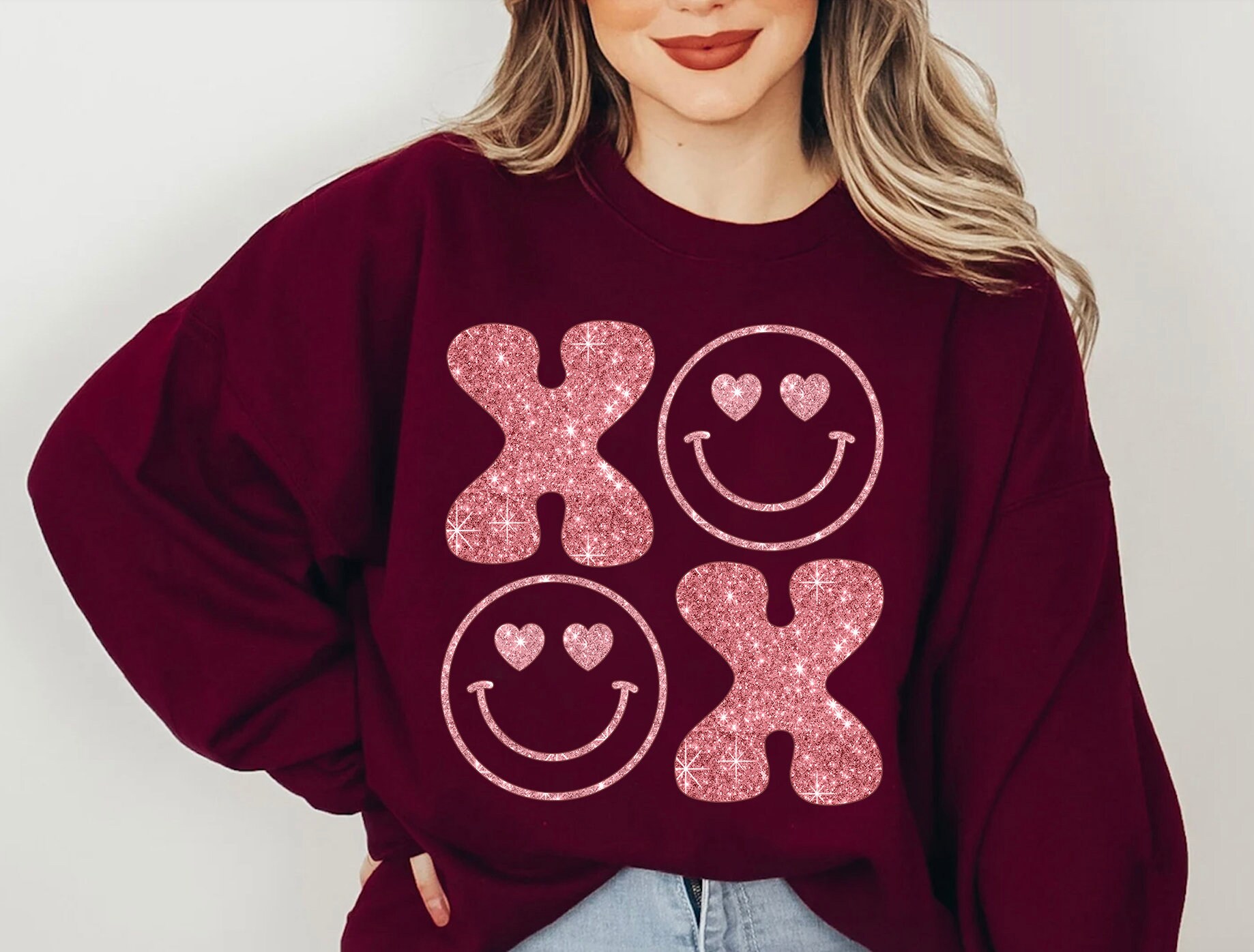 Xoxo Smiley Face Sequins Glitter Png, Valentines Day Sublimation Png ...