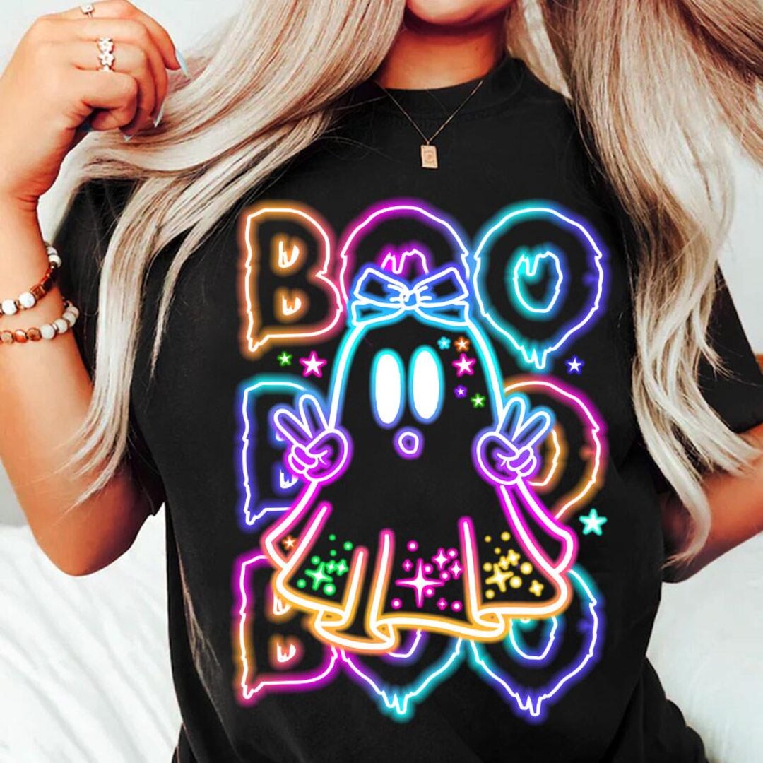 Cute Colorful Neon Boo Ghost Png, Halloween Boo Bow Png, Neon Halloween ...
