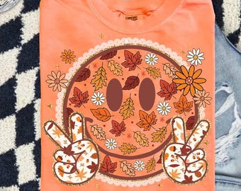 Retro Fall Vibes Smiley Ditsy Floral Checkered Png, Fall Png, Fall ...