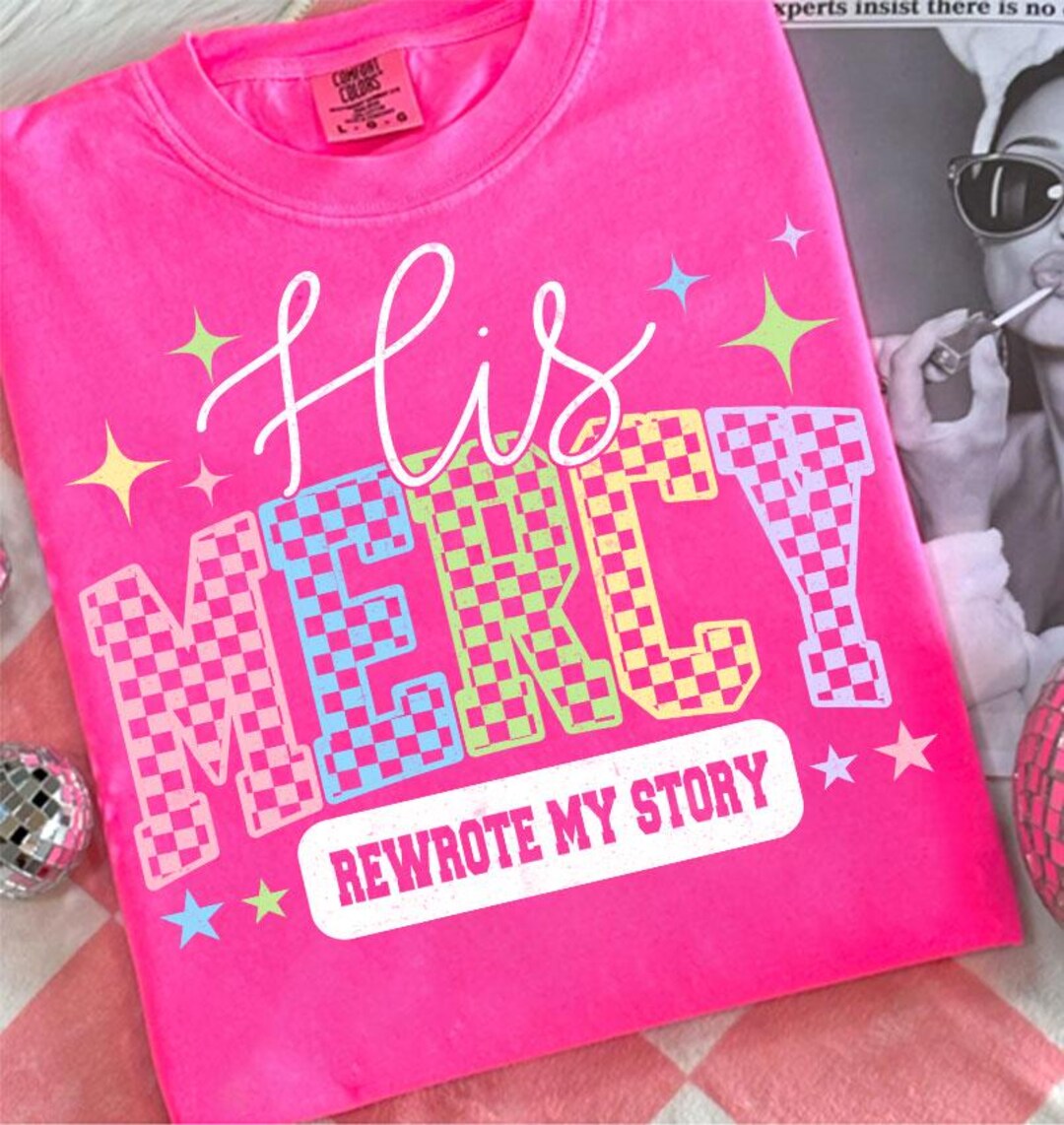 Checkerboard His Mercy Rewrote My Story Png, Preppy Christian Women Png ...