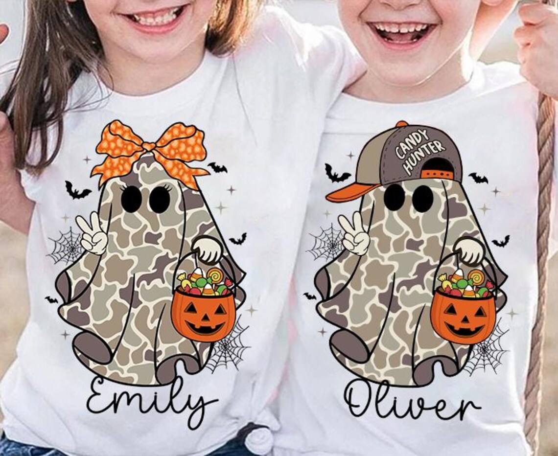 Personalized Camo Halloween Ghost Boys Girls Png, Camo Candy Hunter Png ...