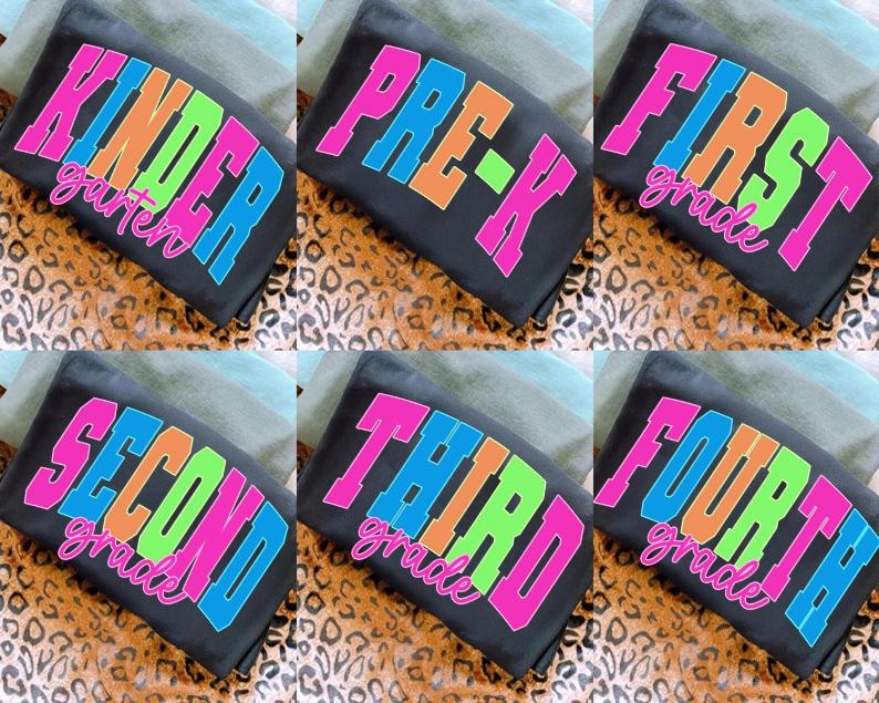 Neon Distressed First/ Second/ Third Grade Bundle Png, Preppy Back to ...