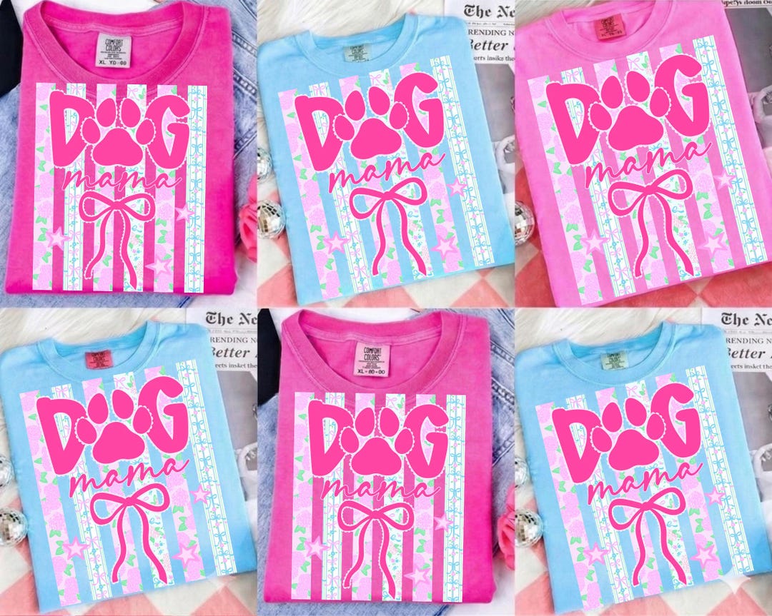 Striped Dog Mama Coquette Floral PNG Bundle, Trendy Ditsy Floral Dog ...