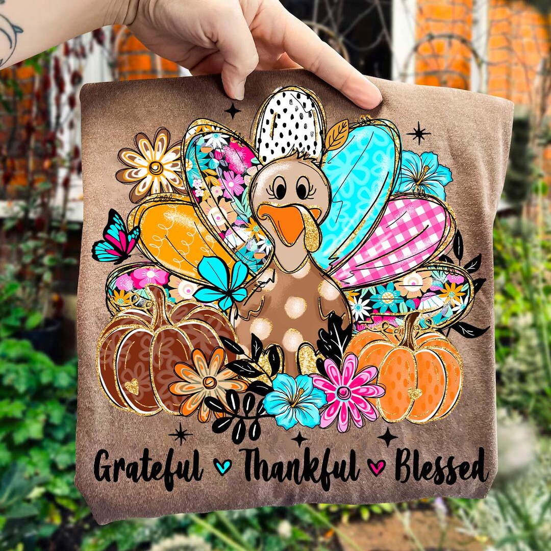 Thankful Turkey PNG, Thankful Grateful Blessed Bright Turkey PNG ...