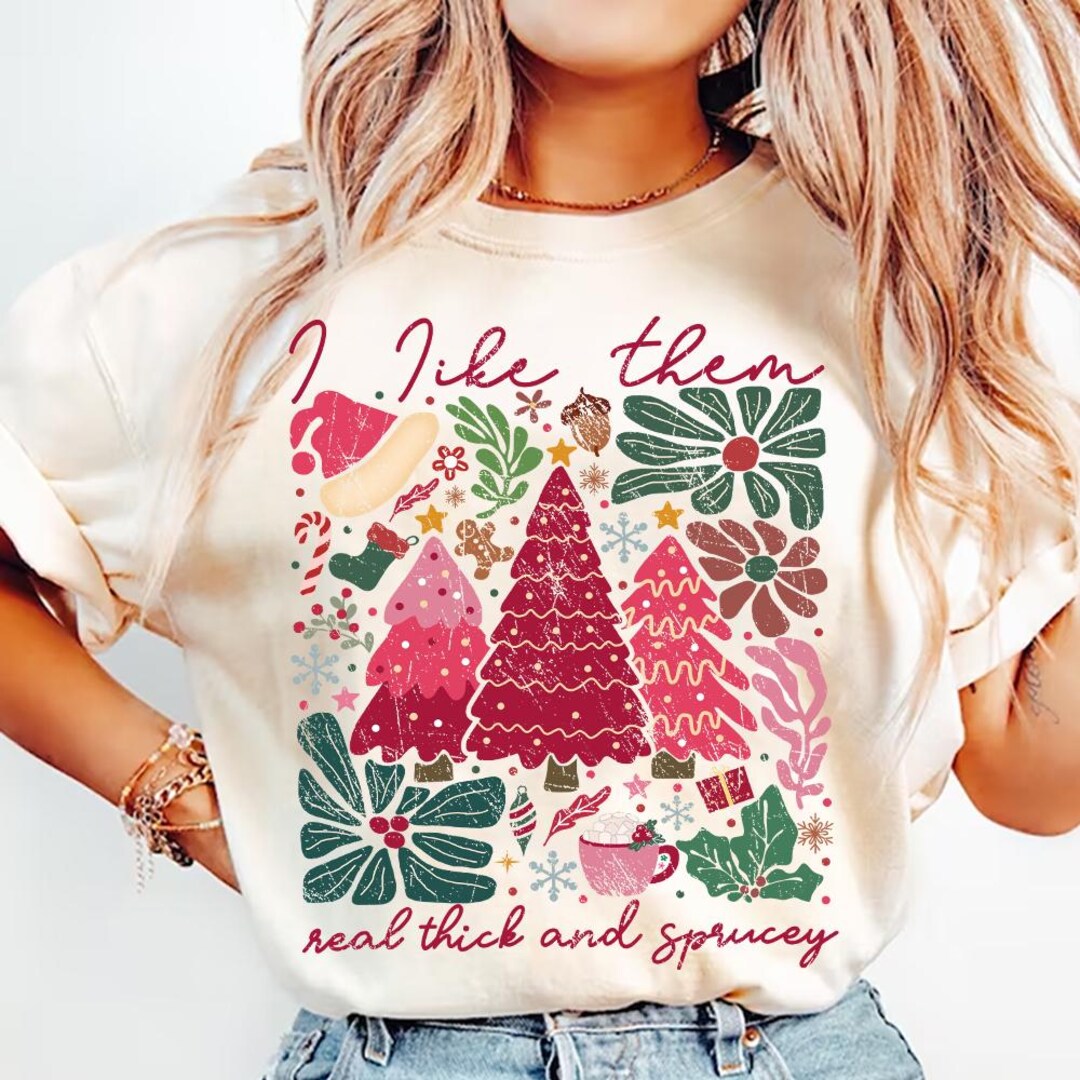 I Like Them Real Thick and Sprucey Png, Boho Christmas Trees Hand Drawn ...