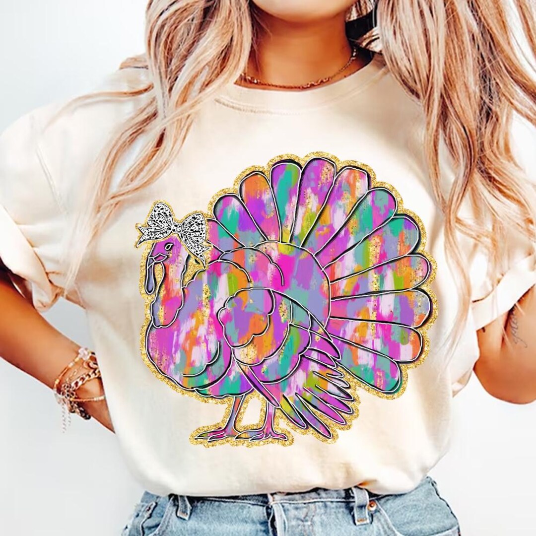 Colorful Coquette Turkey Png, Glitter Turkey Thanksgiving Png, Thankful ...