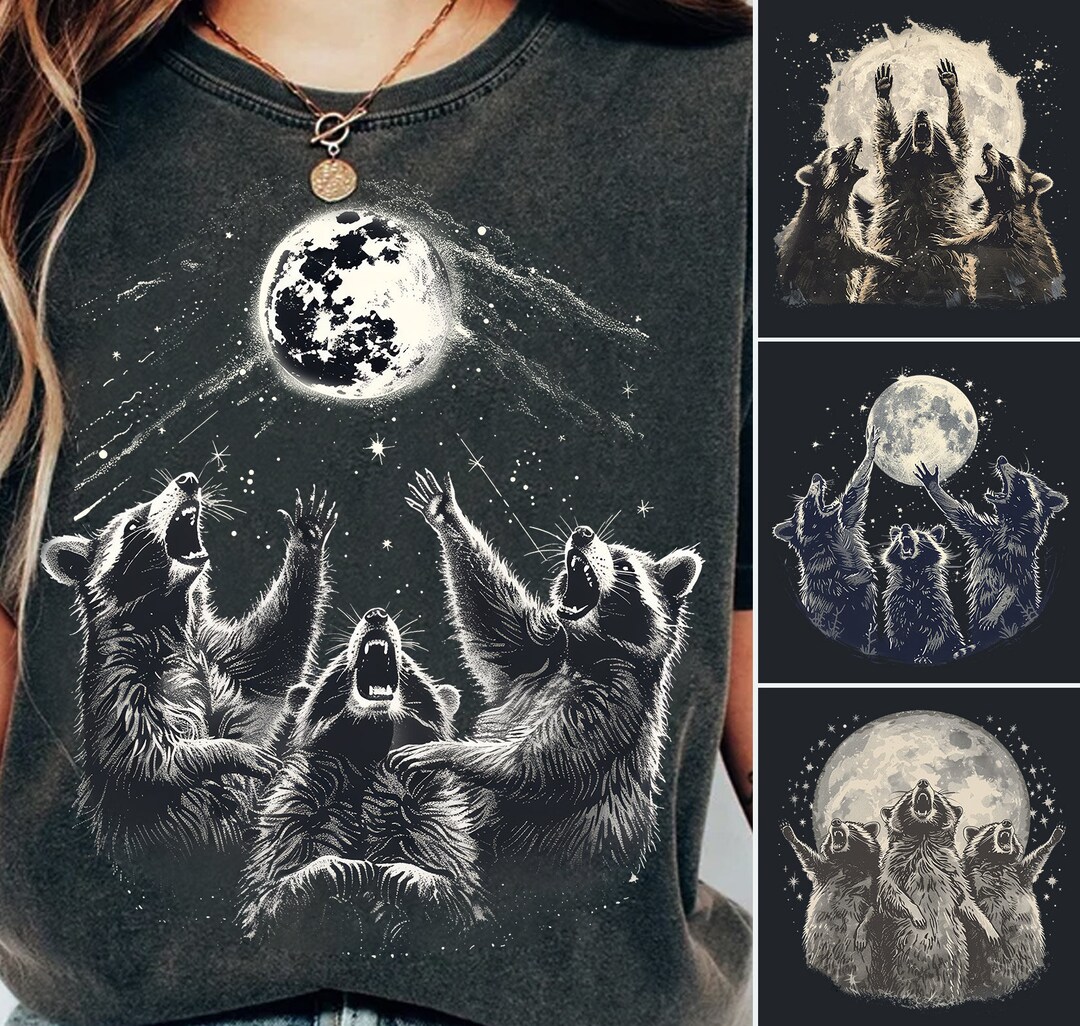 Retro Raccoon Moon Png Bundle, Raccoon Lovers Png, Funny Raccon Png ...