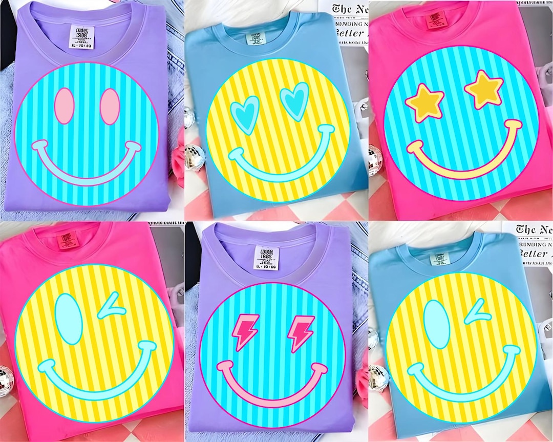 Neon Striped Summer Smiley Face Bundle Png, Beach Life Bundle PNG ...