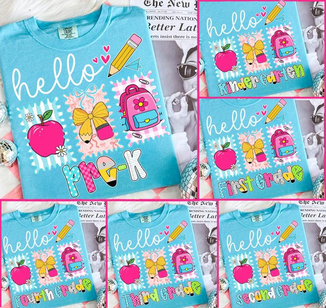 Preppy Back to School PNG Bundle, Hello Kindergarten Pre-k 1st 2d 3d ...