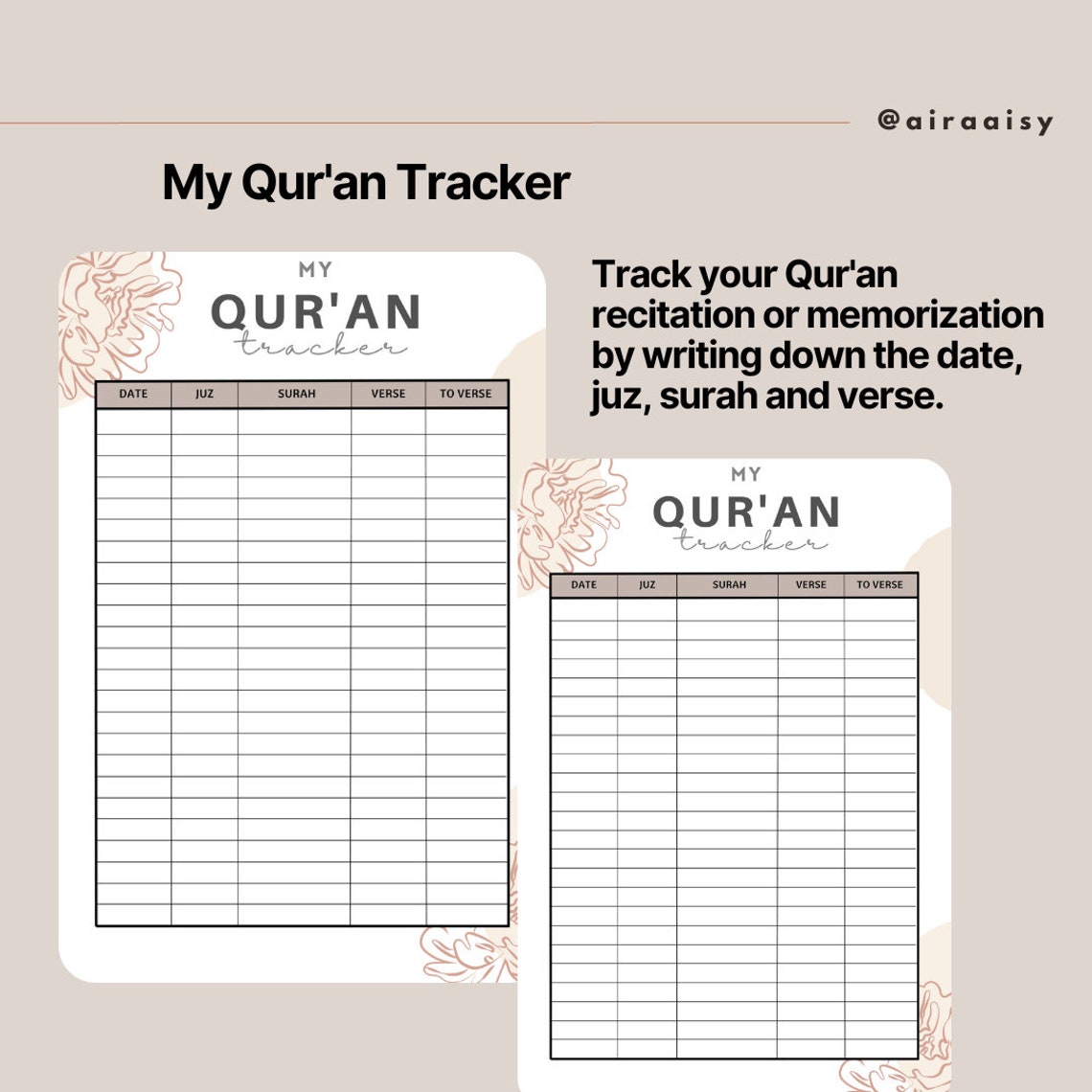 Printable Quran Journal | Quran Planner | Letter Size, A4 and A5 ...