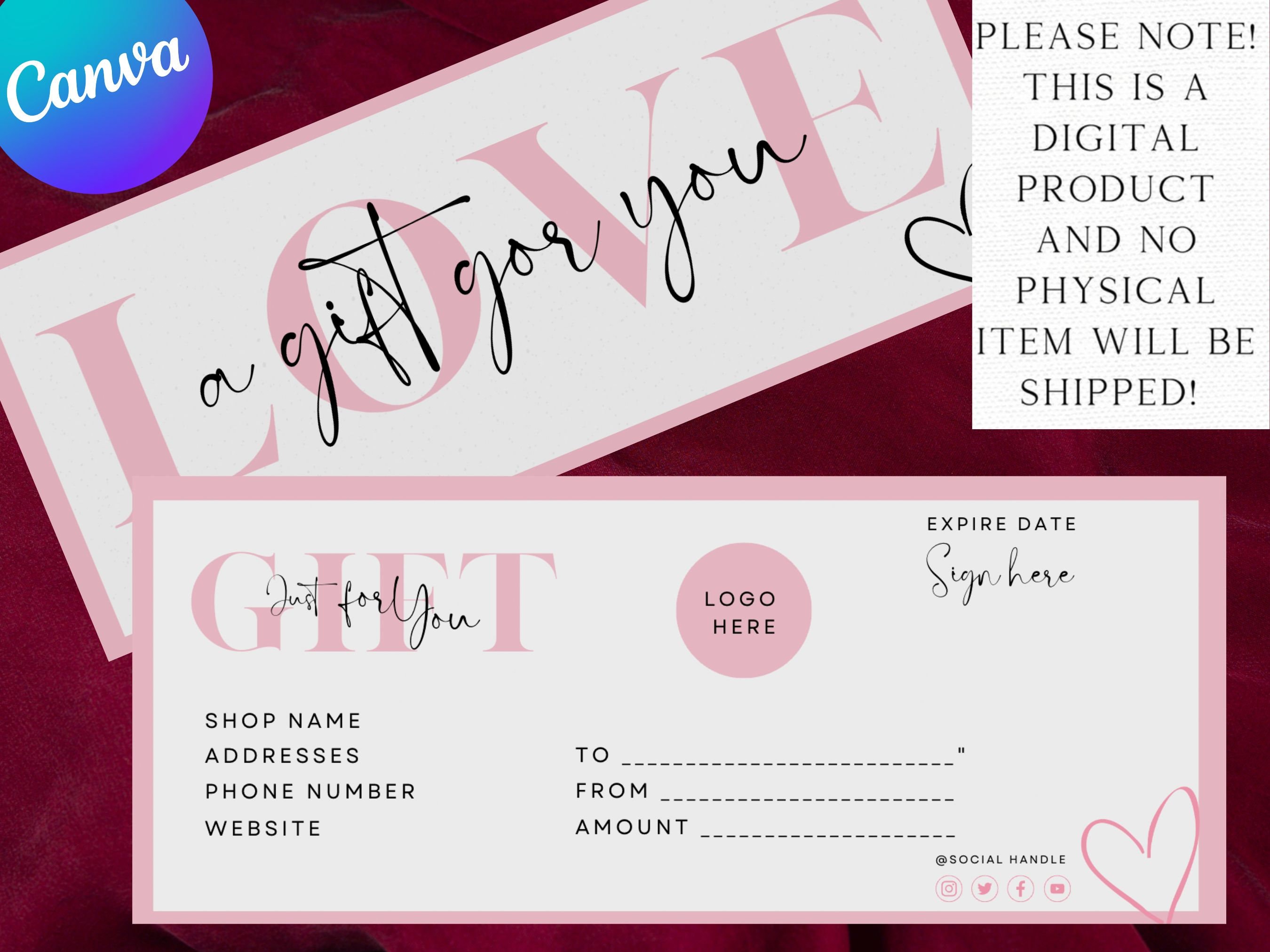 Gift Certificate Template Printable | Gift Voucher Template | DIY Gift ...