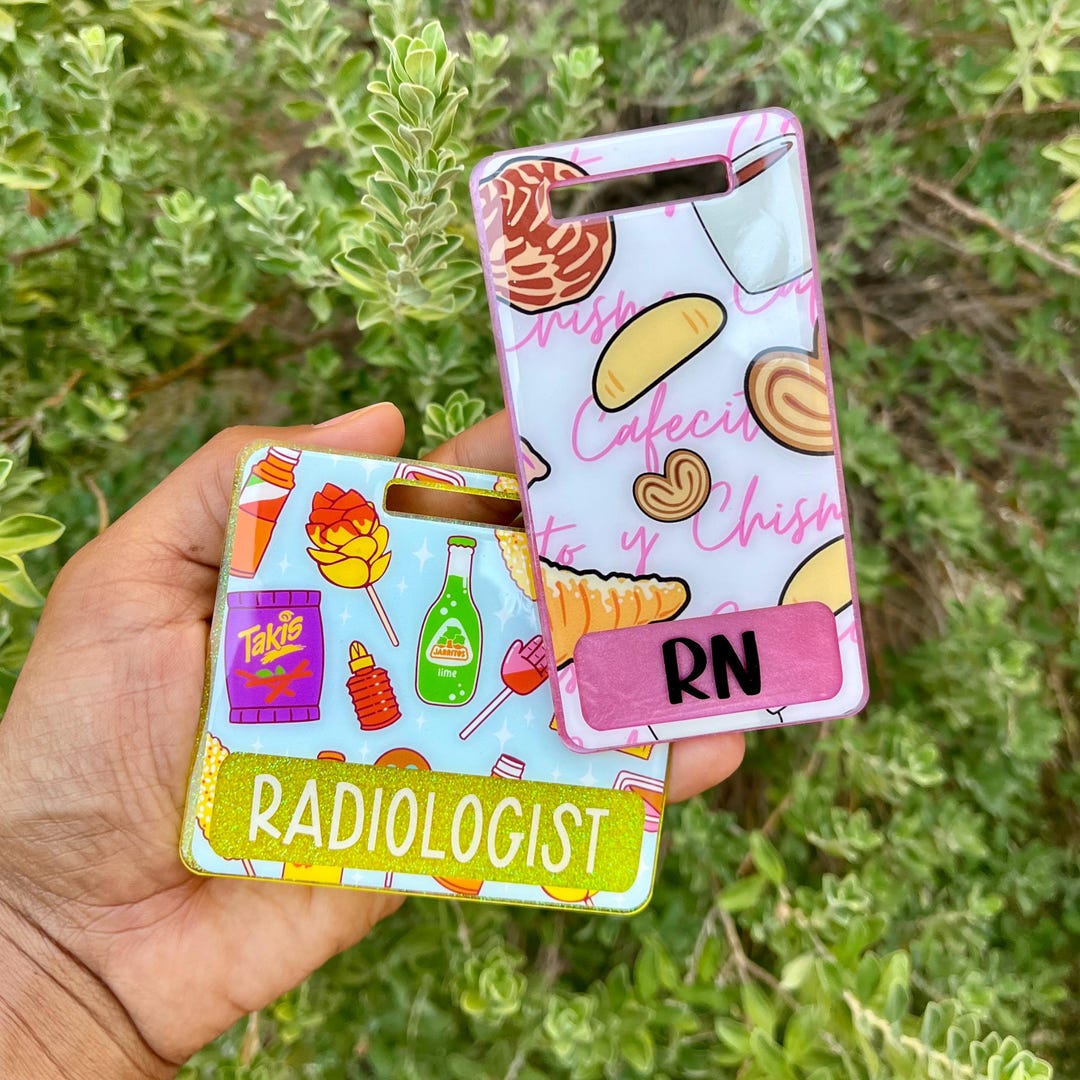 Personalized Cafecito & Snacks Badge Buddy, Custom Glitter Nurse ID ...