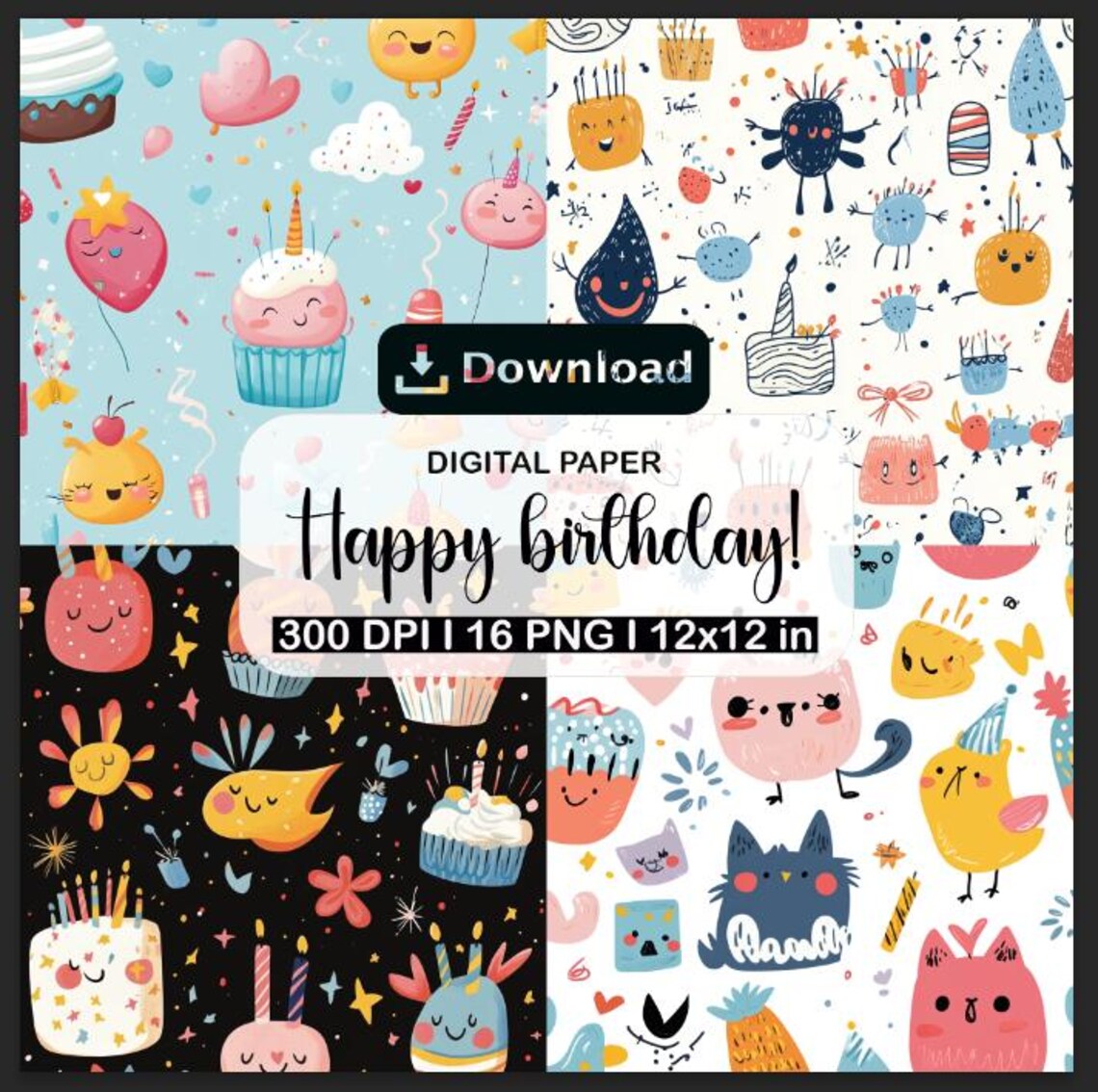 Printable "happy Birthday!" Digital Paper | 12 X 12 in | Journal ...