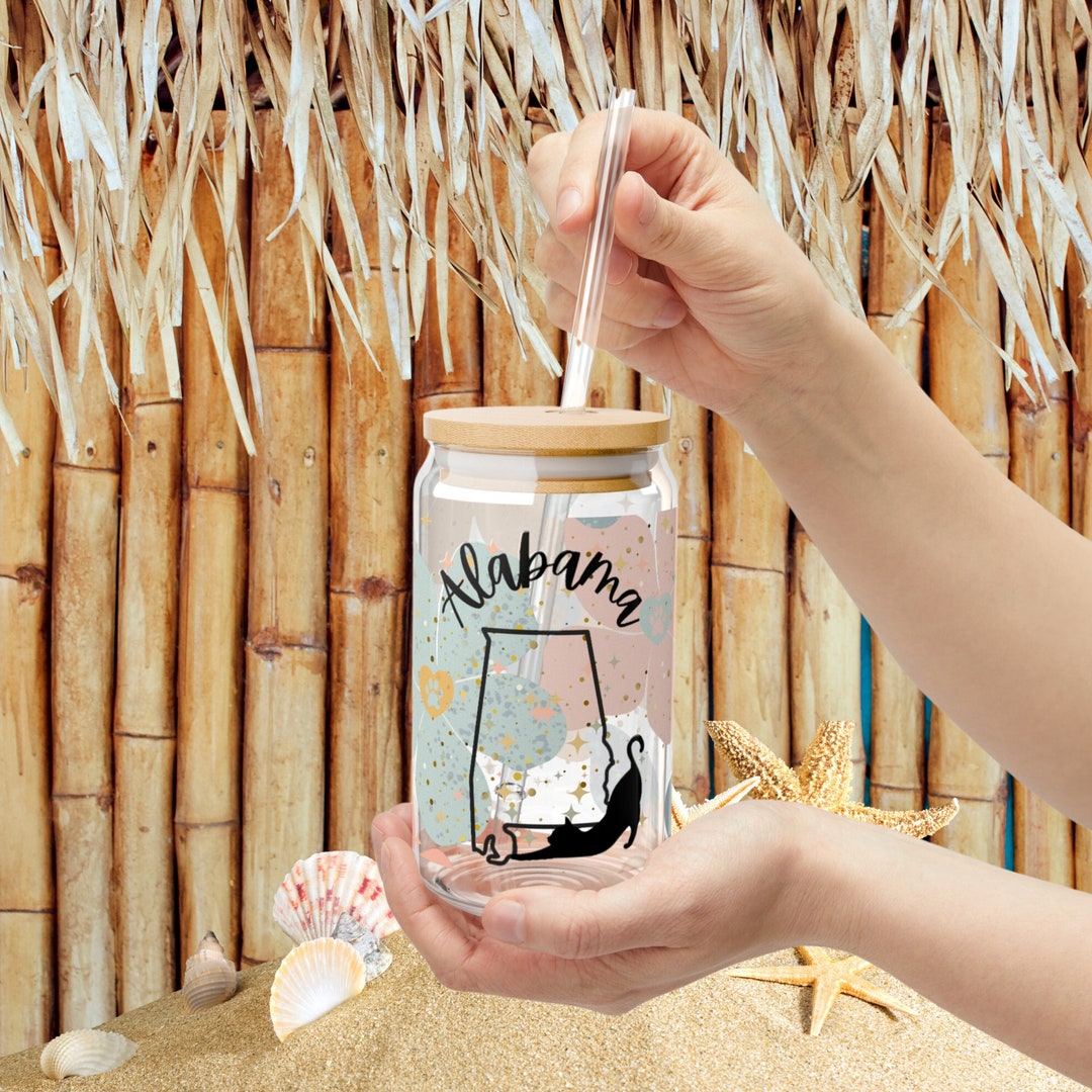 Alabama Cat Sipper Glass Tumbler: 16oz Iced Coffee Cup - Etsy