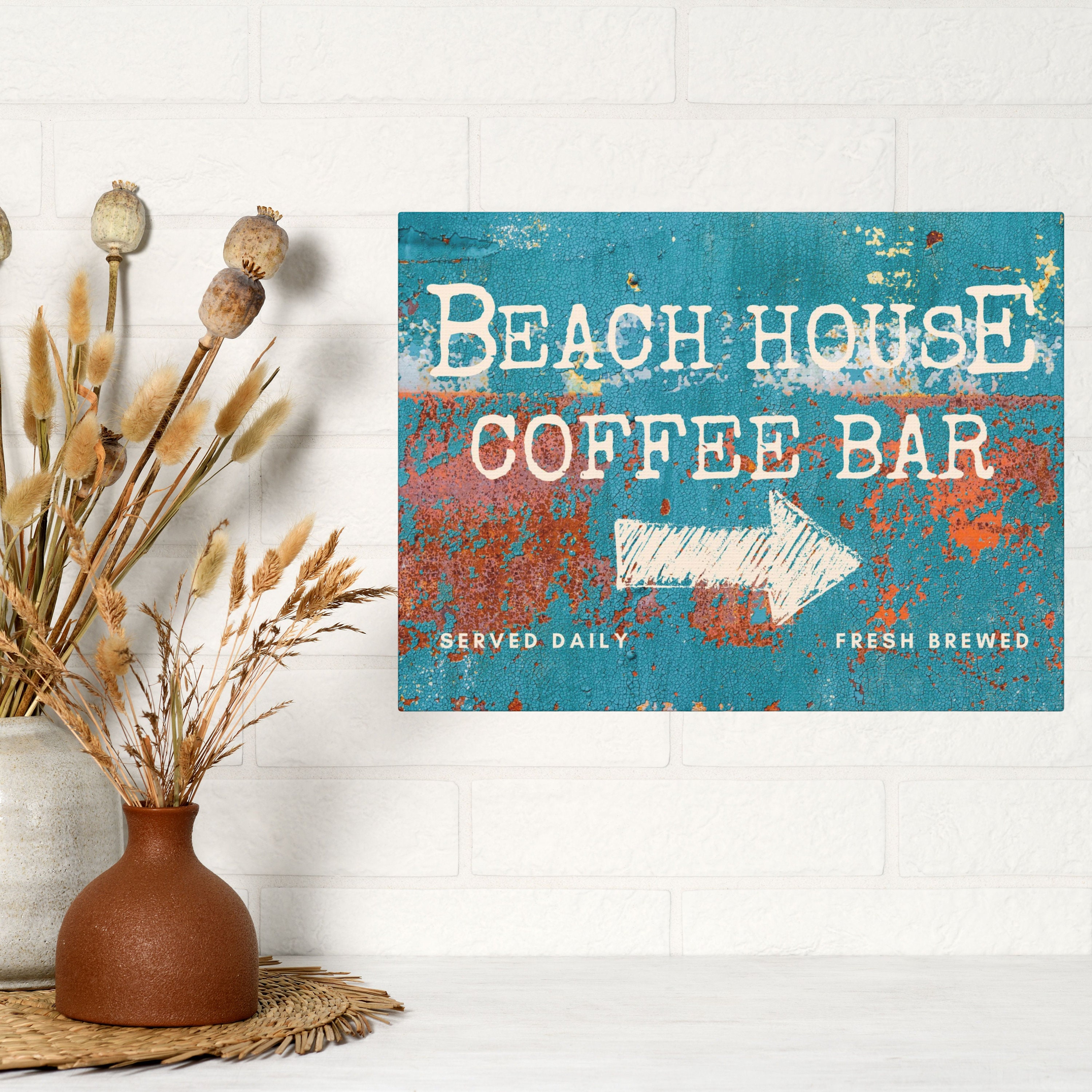 Beach House Coffee Bar Canvas Sign: Rustic Coastal Decor - Etsy