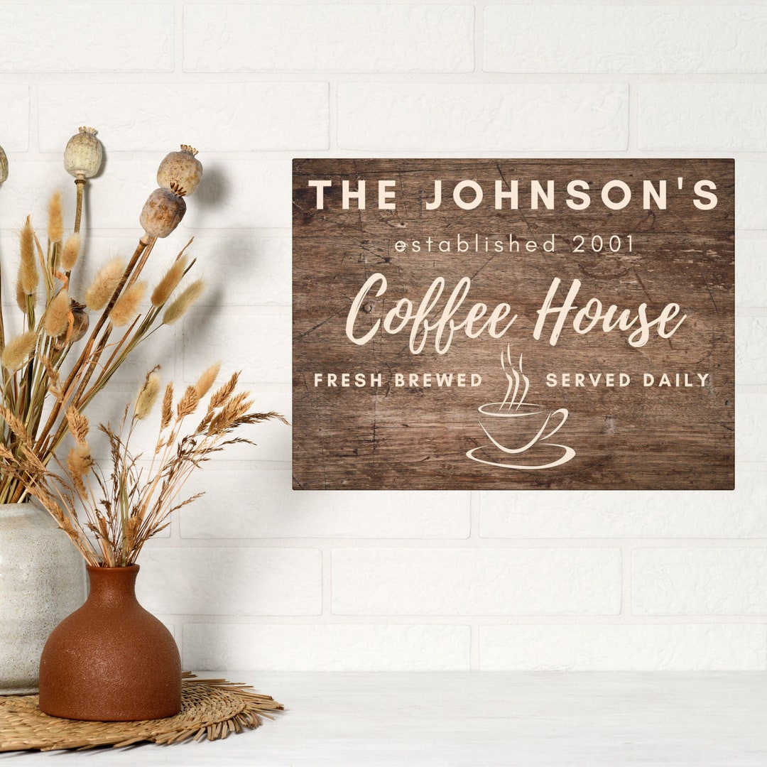 Personalized Coffee House Canvas Sign, Custom Coffee Bar Sign, Kitchen ...