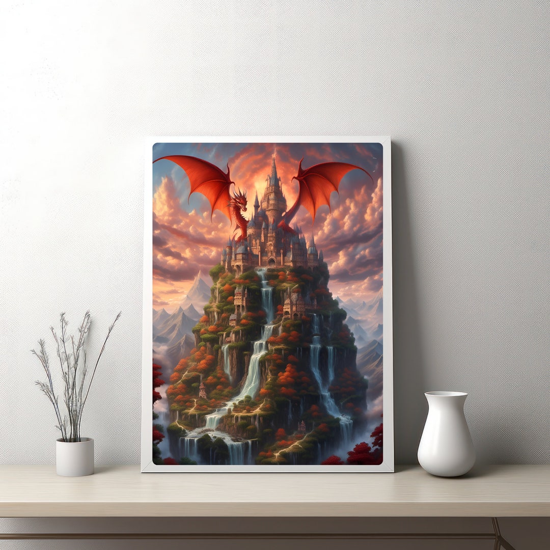 Fantasy Dragon Castle Artwork Wall Art and Decor Ai-generated Digital ...