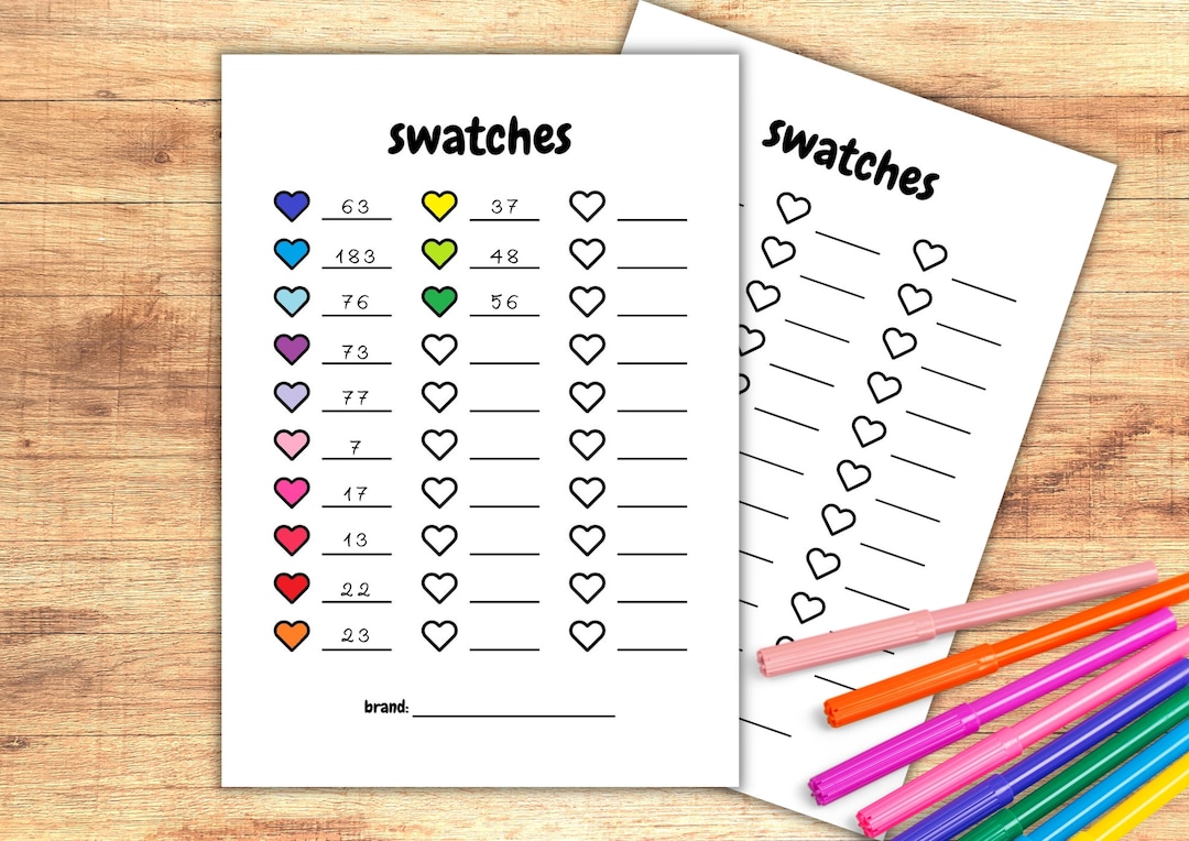 Love Heart Colour Swatch Sheet - A4 - Printable - Instant Download ...