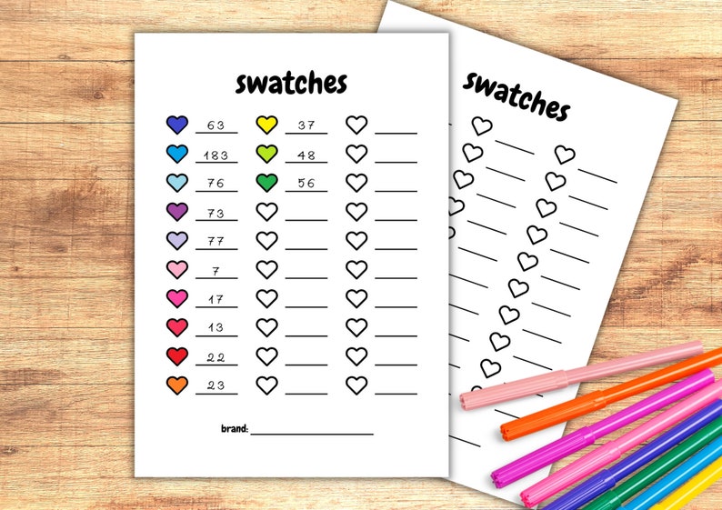 Love Heart Colour Swatch Sheet - A4 - Printable - Instant Download ...