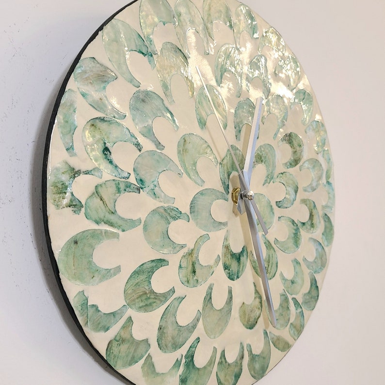 Seashell Mosaic Wall Clock Modern Rustic Cottagecore Design Minimalist ...