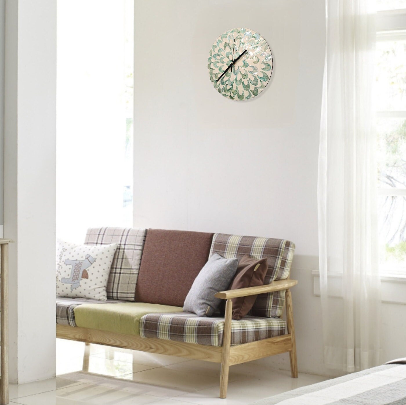 Wall Clock Unique Sage Green Modern Clocks for Wall Minimalist Shell ...