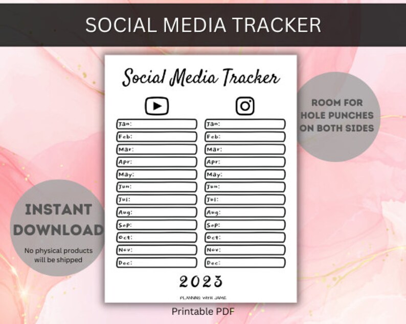 Social Media Tracker | Social Media Printable | Social Media Data ...