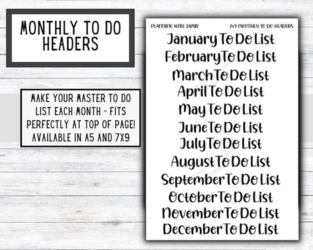 Monthly to Do Stickers, Monthly Header Stickers, to Do List Stickers ...
