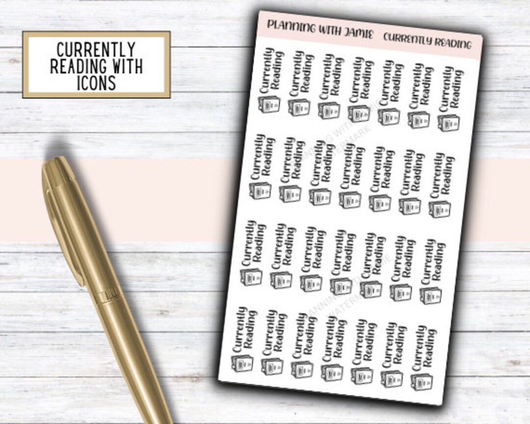CURRENTLY READING With BOOK Icon Planner Sticker, Reading Script, Planner Stickers, Mom Planning ...