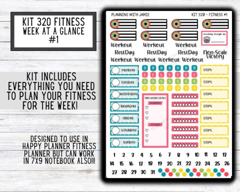 Kit 320 Weekly Fitness Sticker Kit || Weekly Sticker Kit || Happy ...