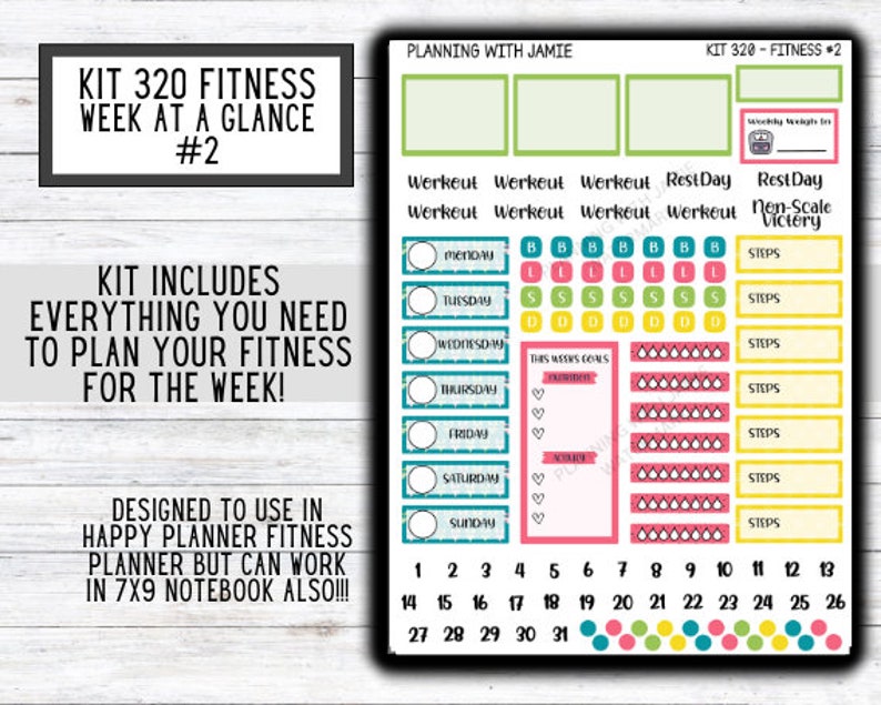 Kit 320 Weekly Fitness Sticker Kit || Weekly Sticker Kit || Happy ...