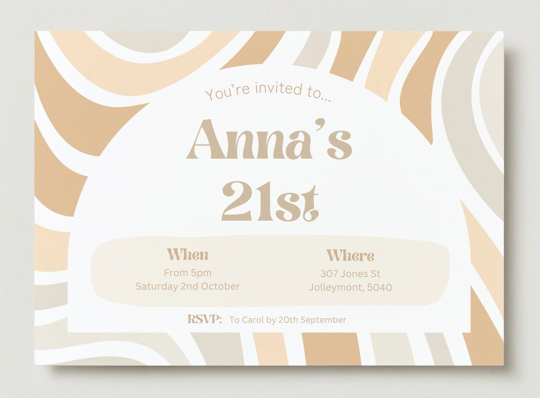 Funky Fun Birthday Beige Invitation Customisable Template Event Party ...