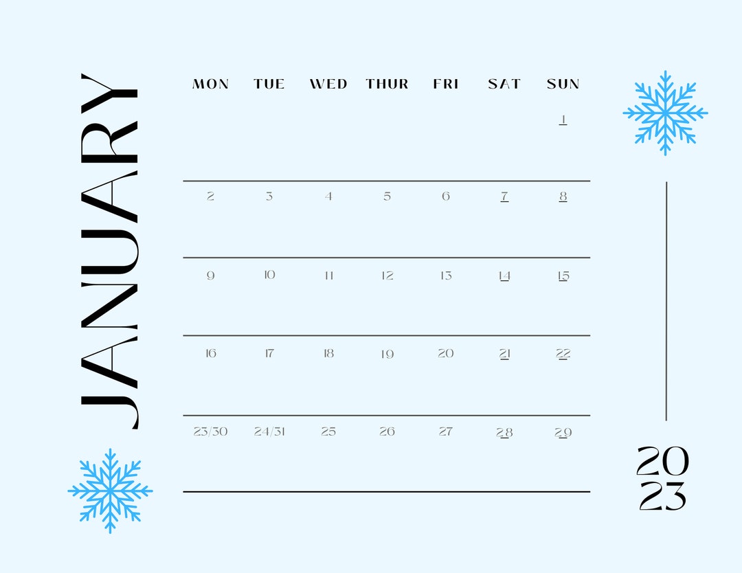 January 2023 Printable Calendar - Etsy