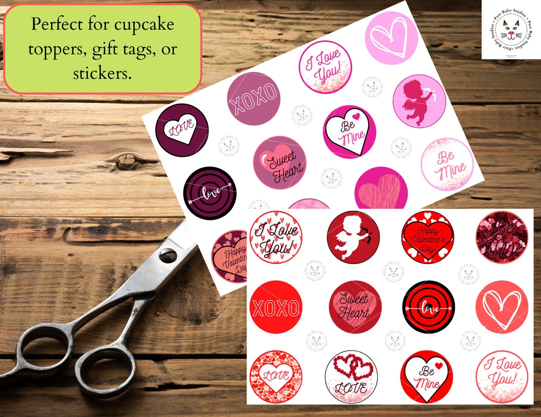 Valentine's Day Printable Cupcake Toppers, Party Favor Tags, Gift Bag ...