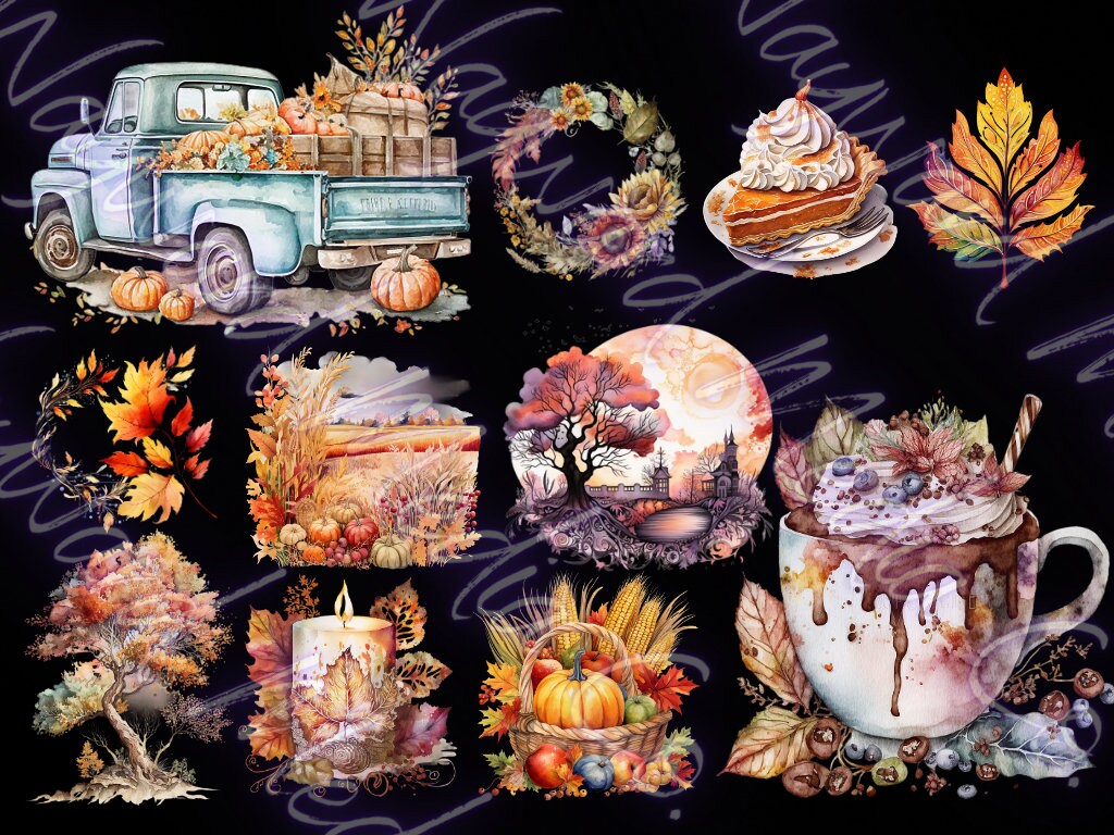 Fall Clip Art Bundle Watercolor Autumn Cozy Harvest - Etsy