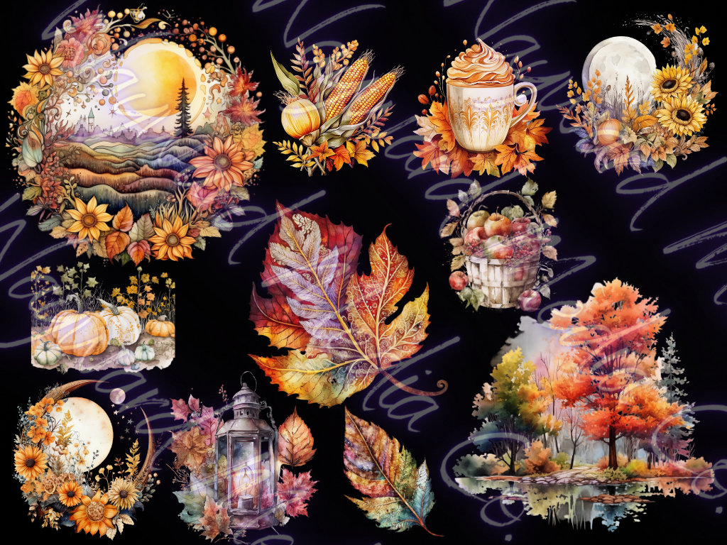 Fall Clip Art Bundle Watercolor Autumn Cozy Harvest - Etsy